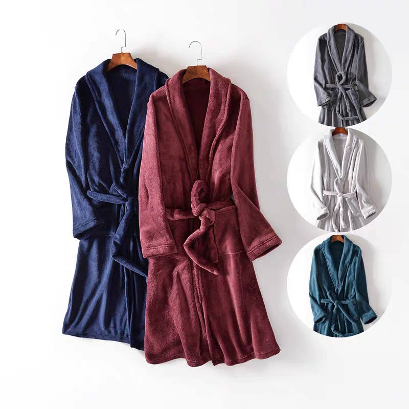 Home Textile China Business Bathrobe Sleepwear Solid Flannel Bathrobe ...